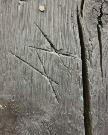 Overlapping V’s carved in to the walls of Gainsborough Old Hall