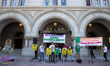 Protesters rally in front of the new Trump International Hotel on Pennsylvania Avenue.
