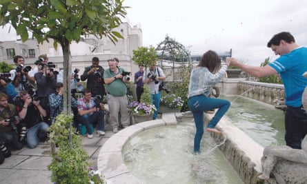 Shobna Gulati and John Barrowman splash around in 2012